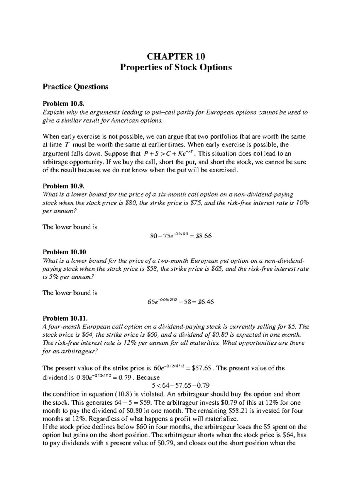 Ch10 Stock Options Problem Solutions: Practice Questions & Answers - Studocu