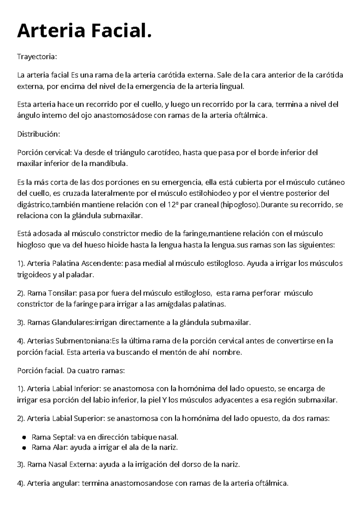 Arteria Facial: Trayectoria y Distribución - Apuntes - Studocu