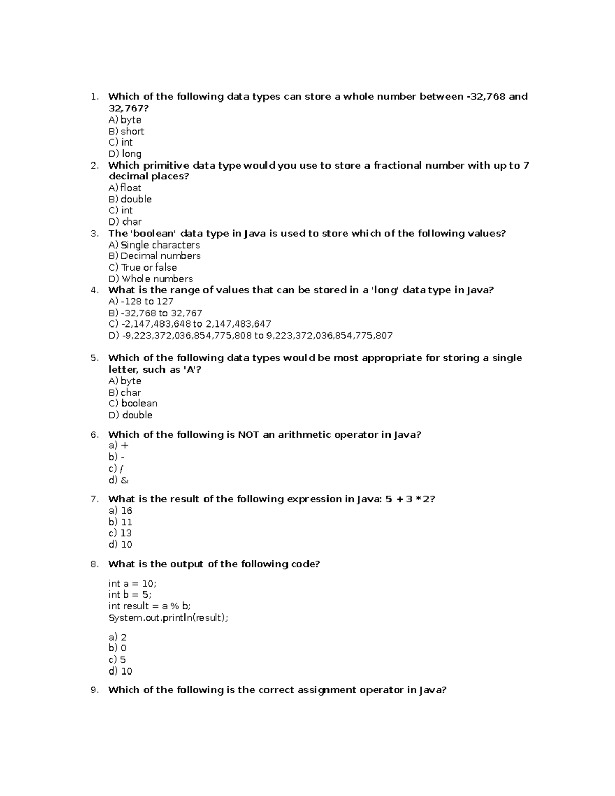 Midquiz 3 - Have fun - Which of the following data types can store a ...