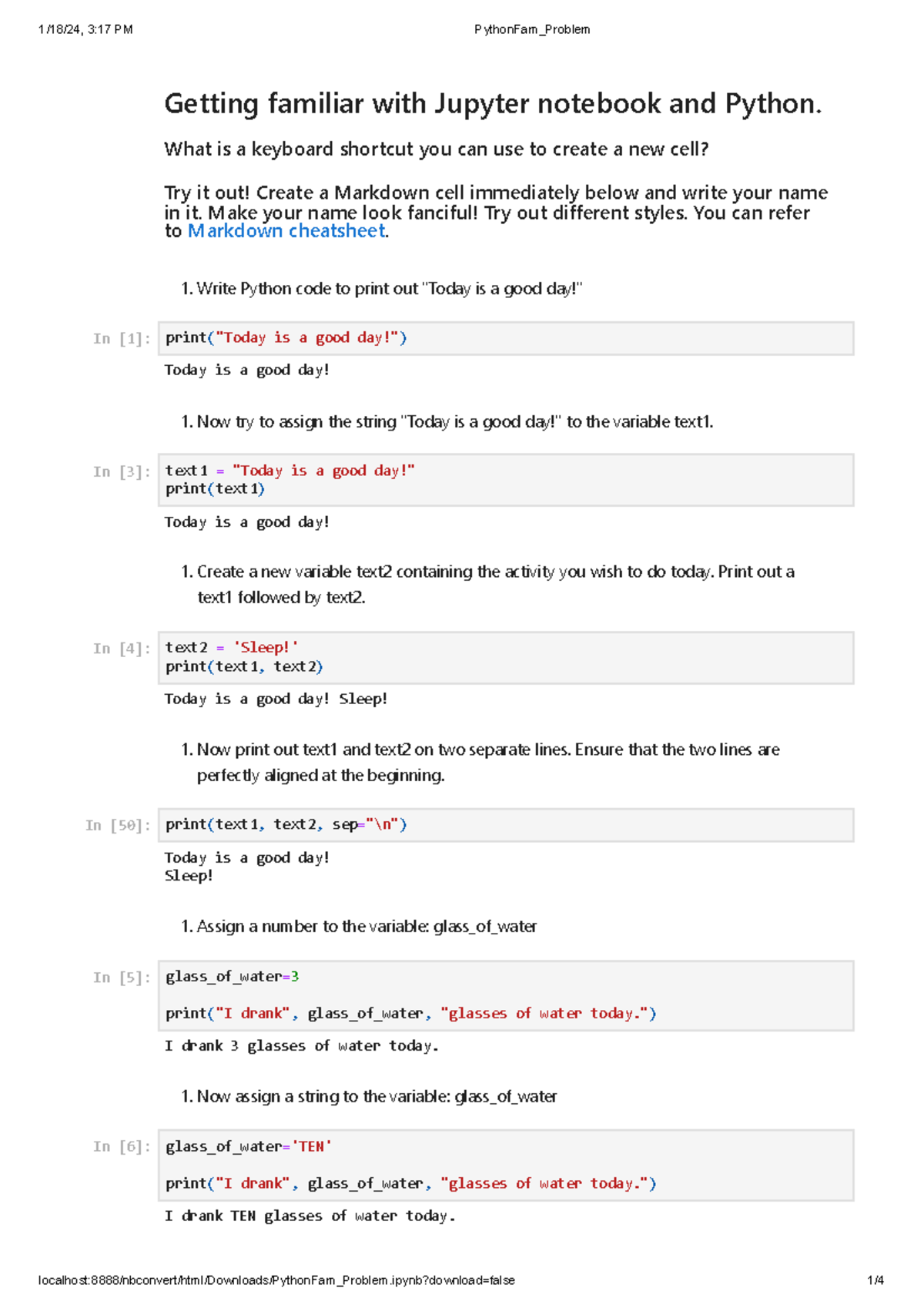 Python Fam Problem 1: Introduction to Jupyter and Basic Python Tasks - Studocu