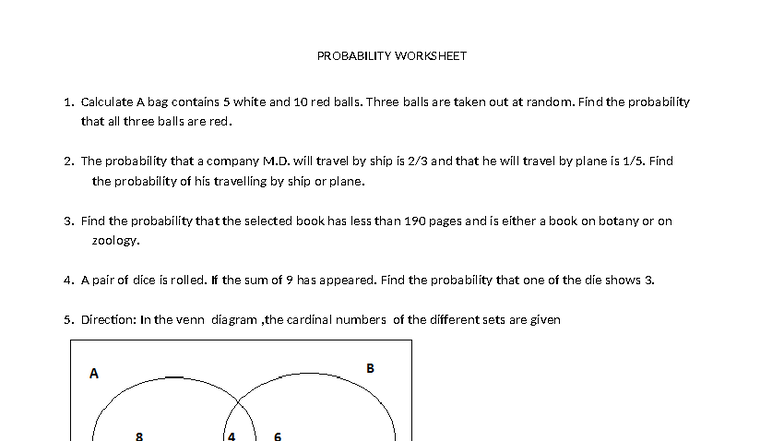 PROBABILITY WORKSHEET 1 - Exercises and Solutions - Studocu