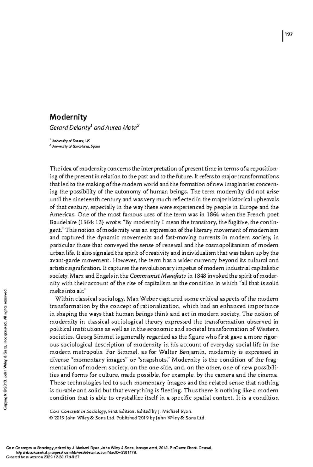 Modernity: Key Concepts and Theories in Sociology (Core Concepts) - Studocu