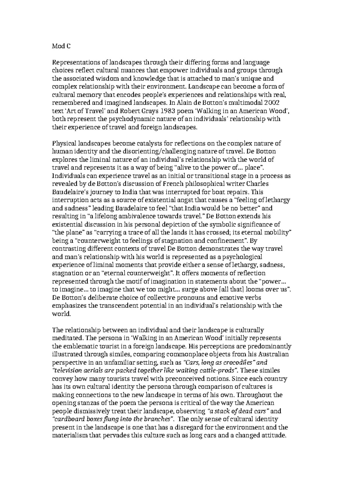 ENG 101 - Essay Notes: Cultural Reflections in The Art of Travel - Studocu