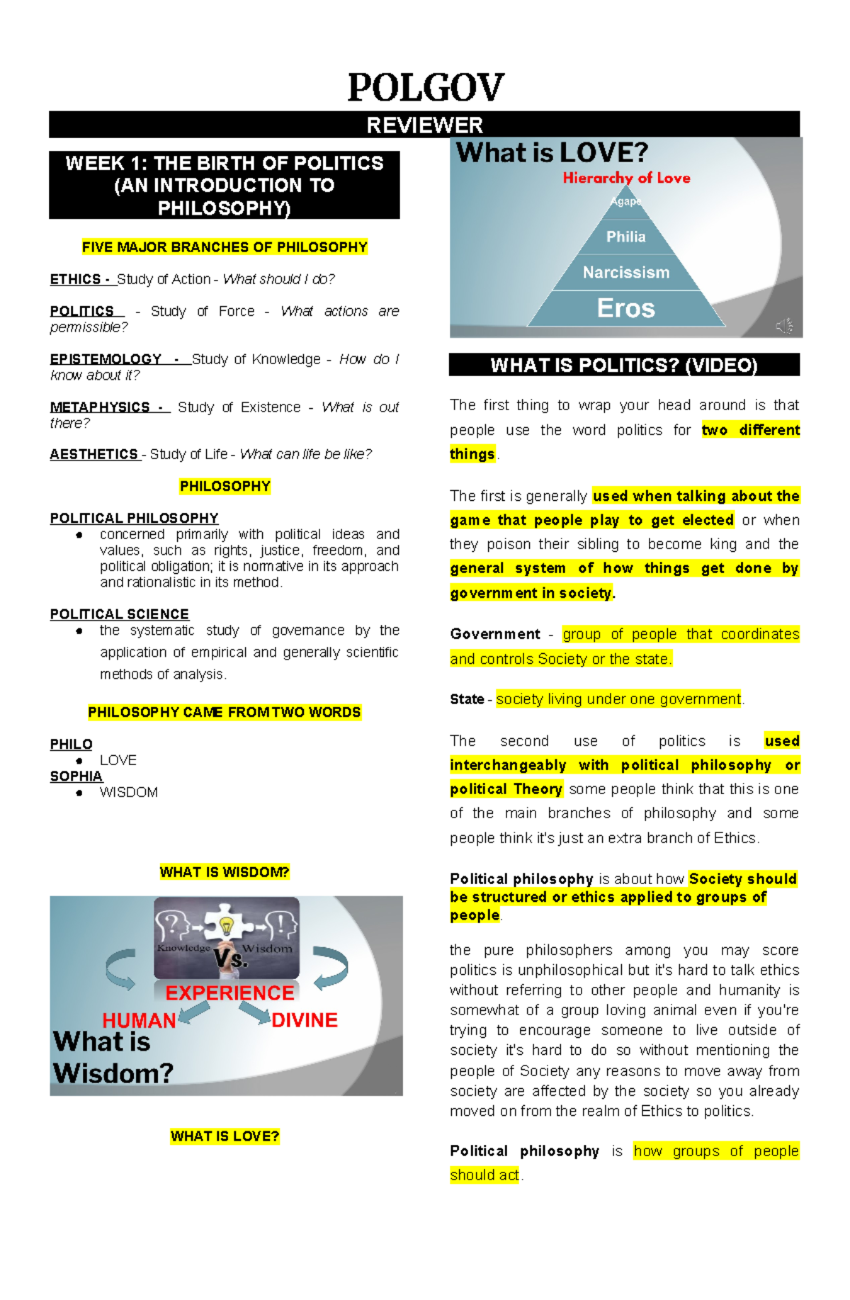 POLGOV 101: Comprehensive Lecture Notes and Reviewer Guide - Studocu