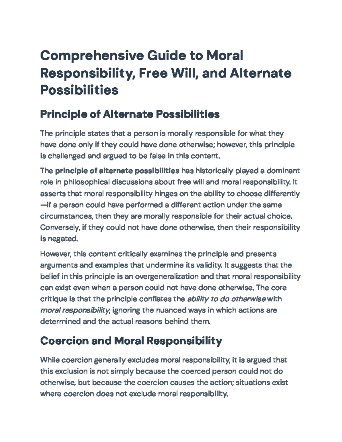 Comprehensive Analysis of Moral Responsibility & Free Will (PHIL101 ...