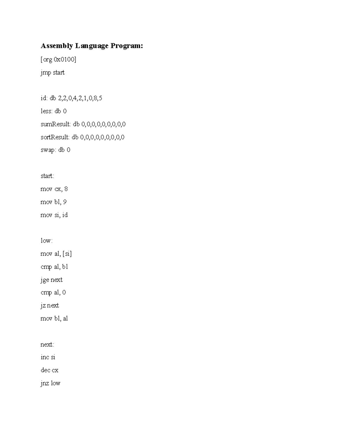 CS401 P Assignment 1: Assembly Language Program Analysis - Studocu