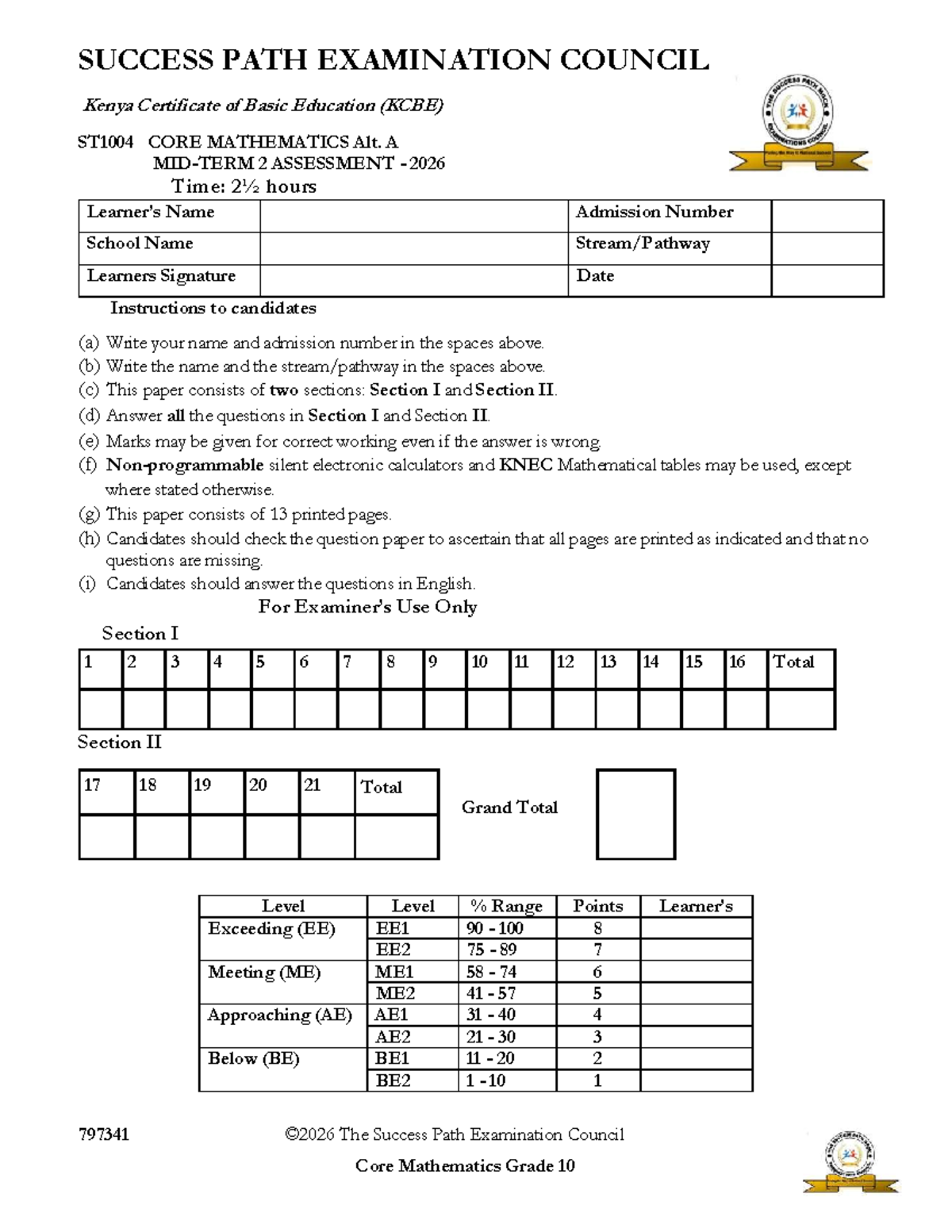 SPEC CORE Maths G10 MT2 2025 Assessment Paper - Studocu