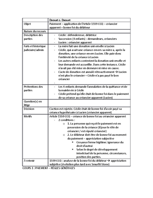 Obligation final - notes de cours dufour - QUESTION 1 André est ...
