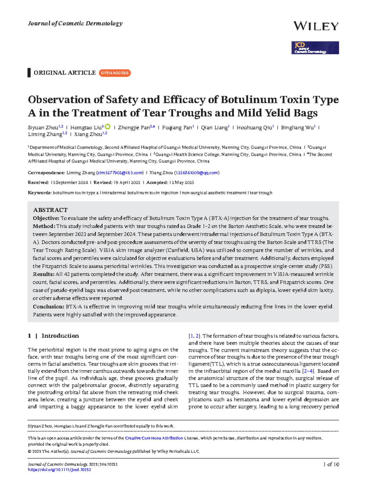 Safety and Efficacy of Botulinum Toxin Type A for Tear Troughs (JOCD-24 ...