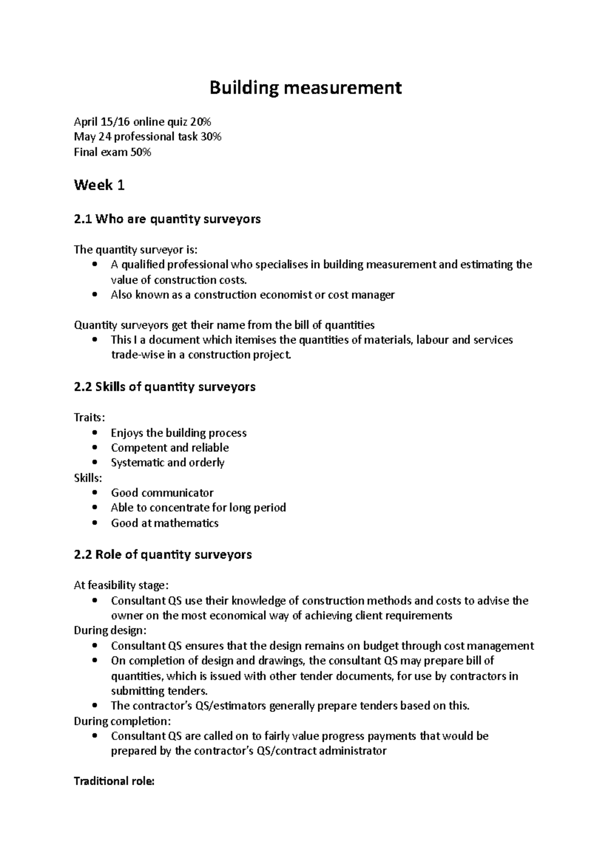 Building measurement Notes - Building measurement April 15/16 online ...