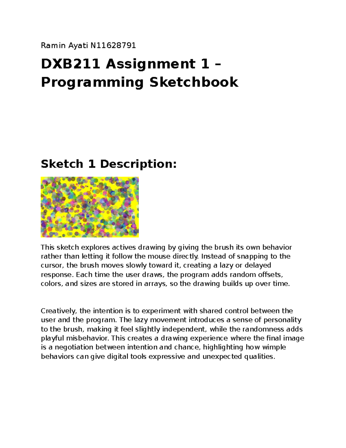 DXB211 Assignment 1: Creative Coding Sketchbook Exploration - Studocu