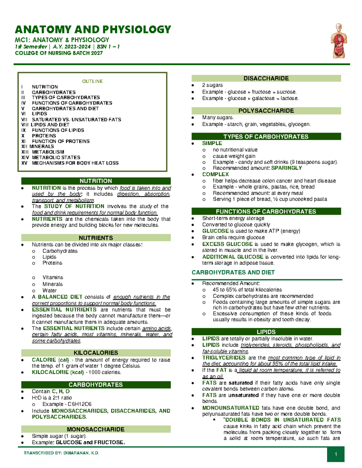 Anaphy LEC CH 17: Nutrition, Metabolism & Body Temp Overview - Studocu