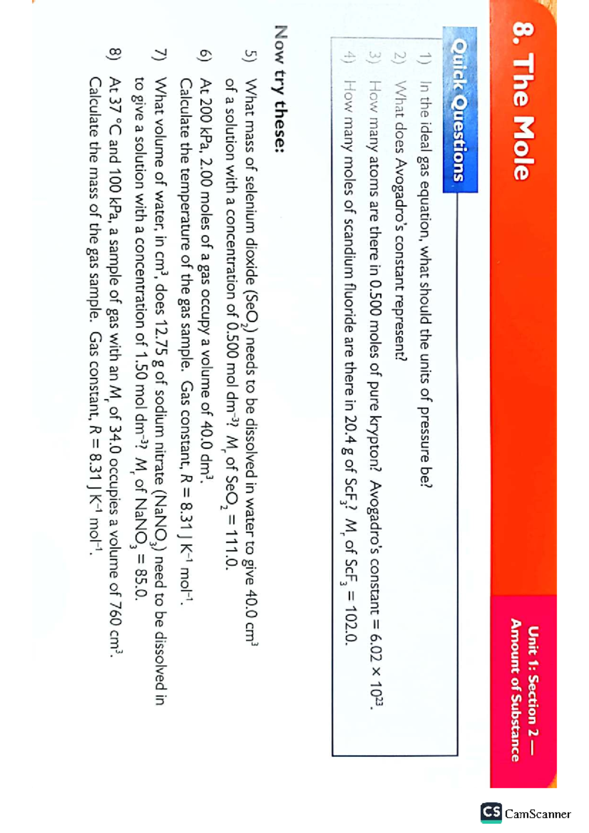 Unit 1: Section 2 - Amount of Substance CS Revision Cards - Studocu