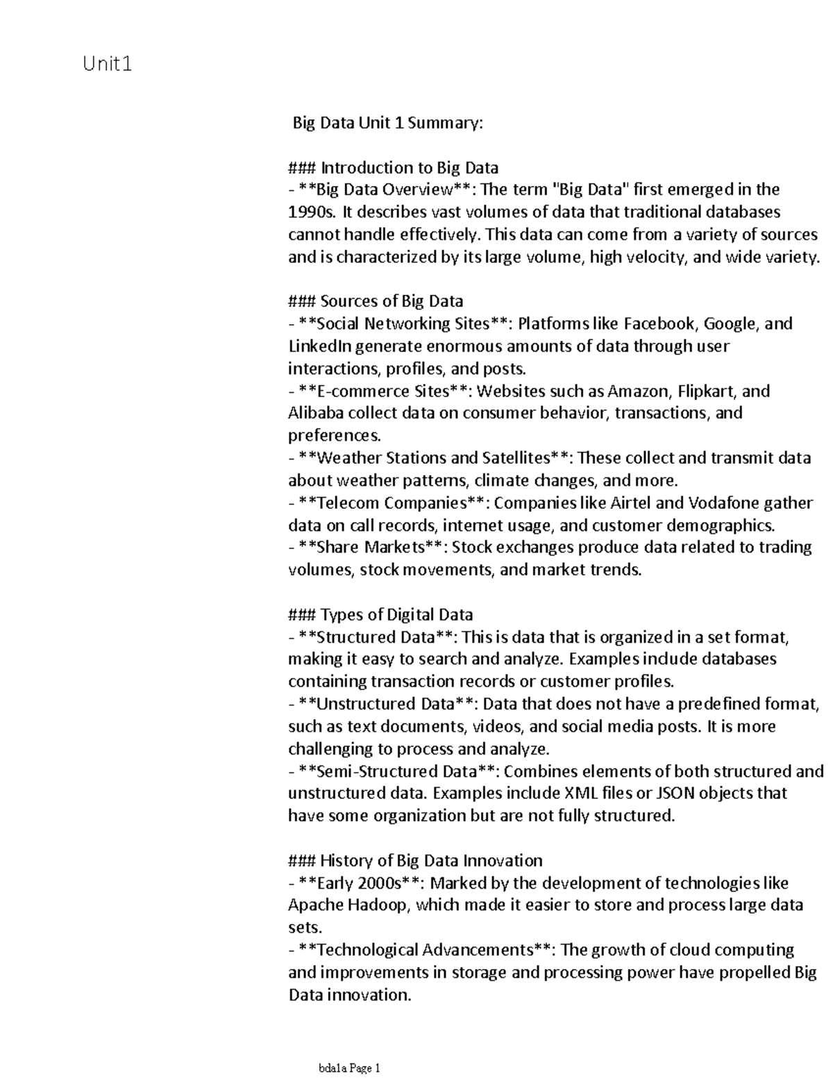 BDA Big Data 3rd Year Unit 1 Revision Notes: Introduction & Overview ...
