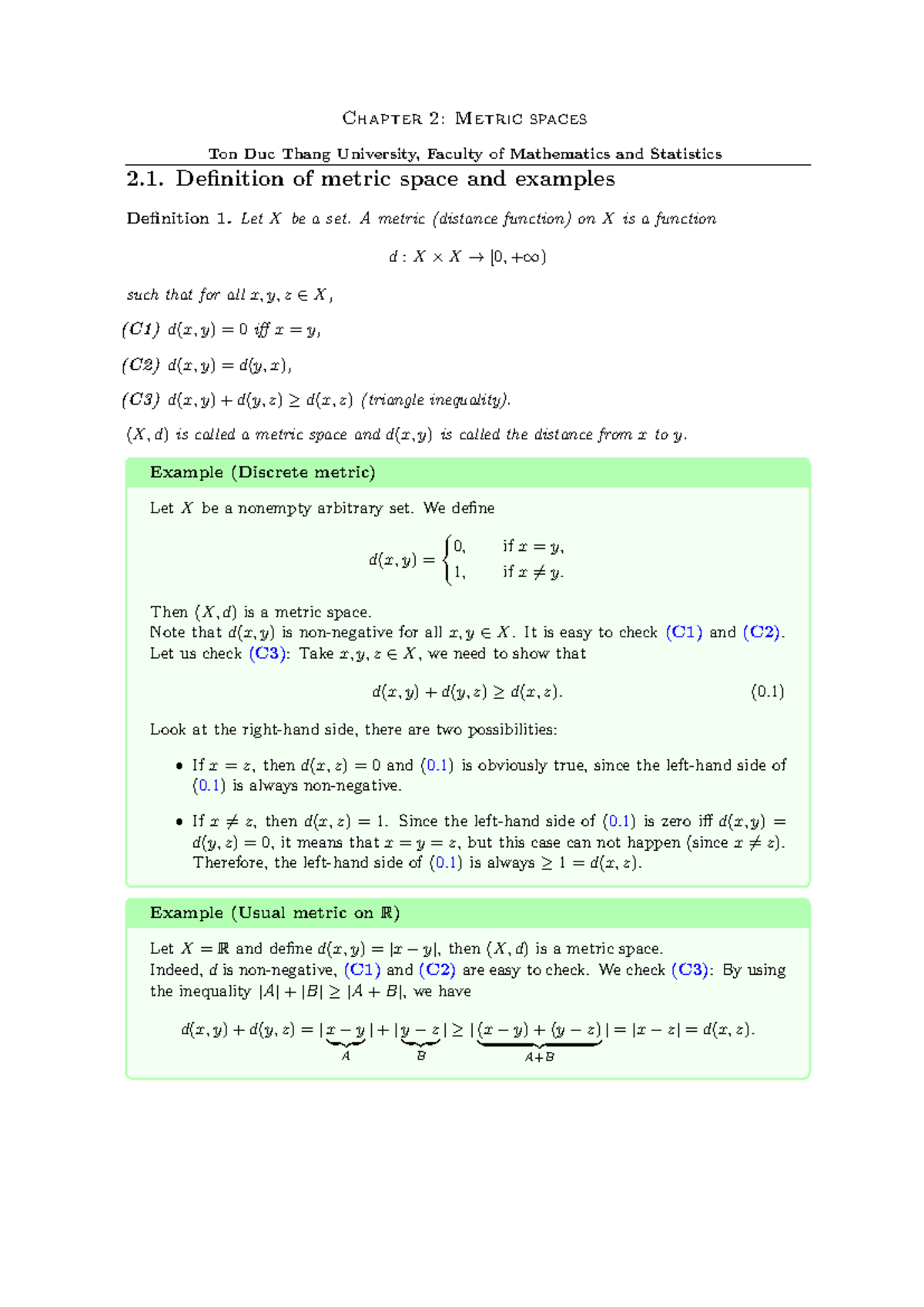 Chapter 2: Metric Spaces - Ton Duc Thang University - Studocu