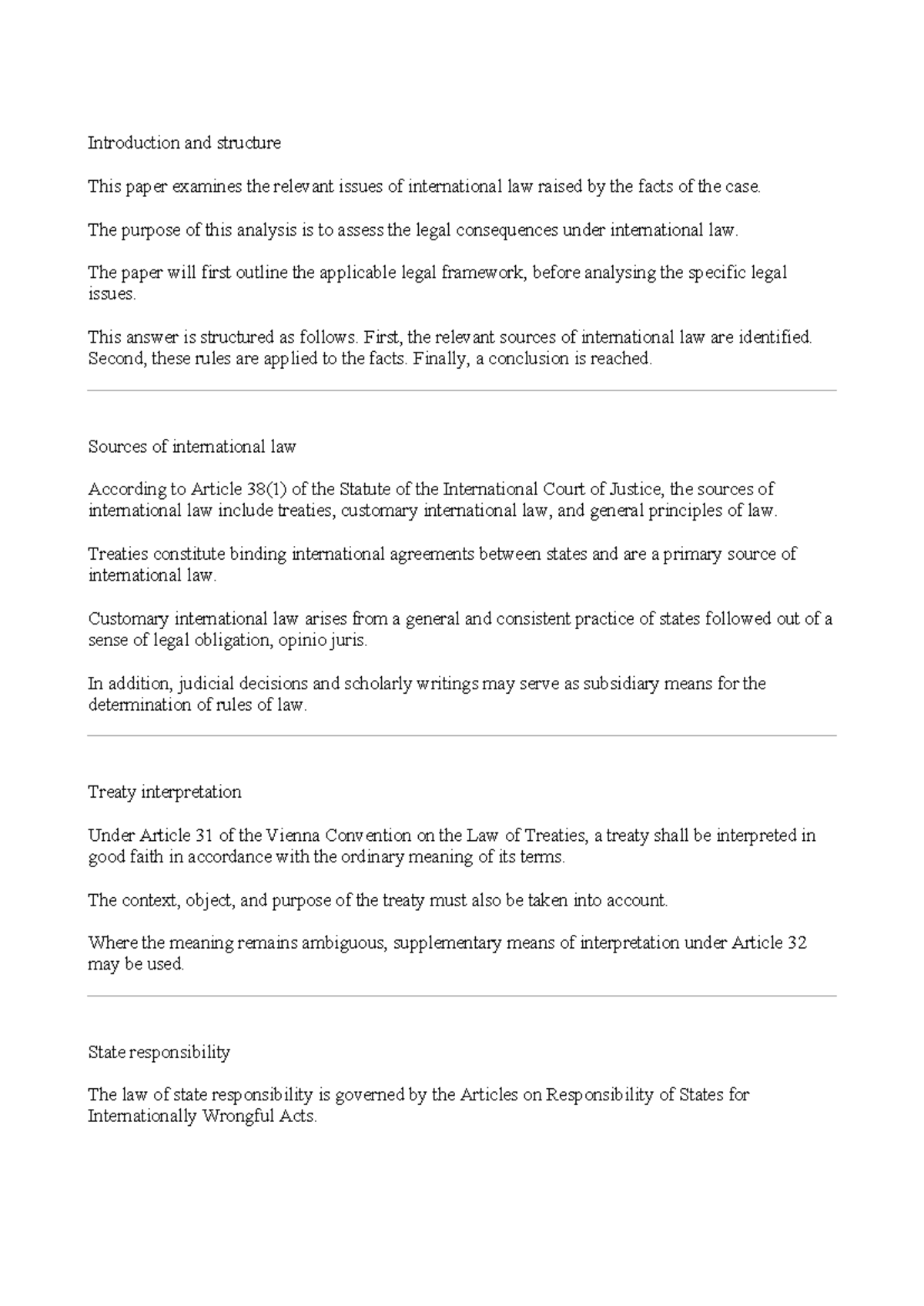 International Law Analysis: Key Issues and Legal Framework - Studocu