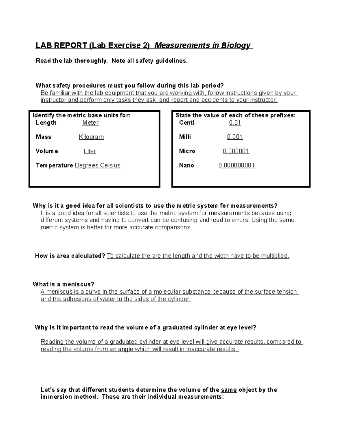LAB Report 2: Measurements in Biology - Detailed Procedures and ...