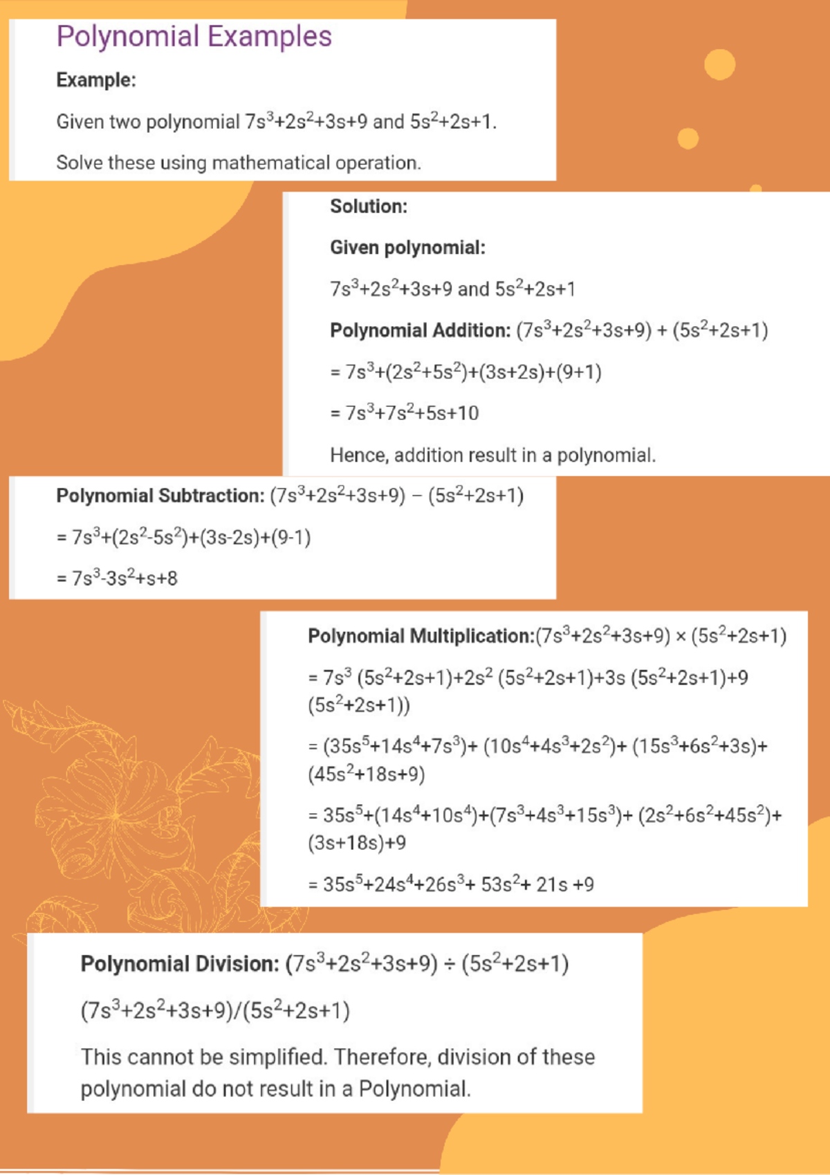 (12) - notes - mathematics - Polynomial Examples Example: Given two ...