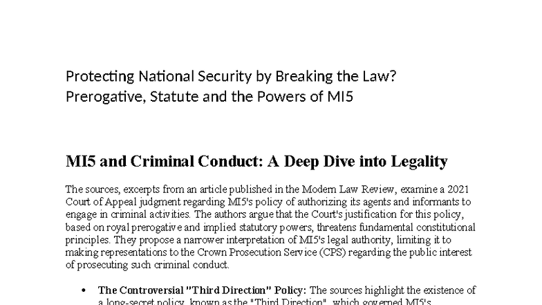 MI5 and Criminal Conduct: Legal Implications and National Security ...