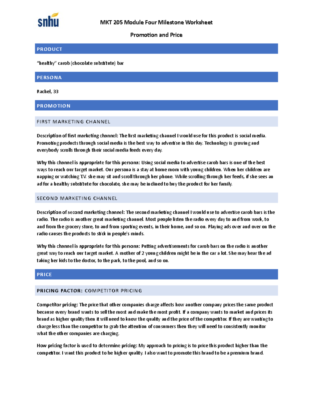 mkt 205-Module 4 Milestone worksheet - MKT 205 Module Four Milestone ...