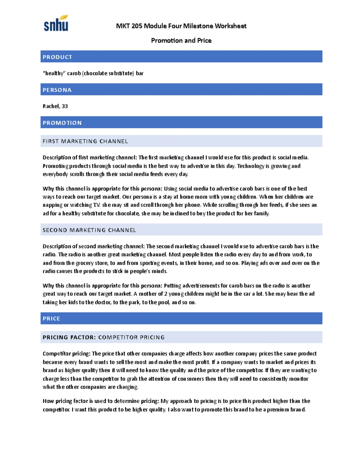 MKT205 Module 2 - Milestone 2 - MKT 205 Module Two Milestone Worksheet ...