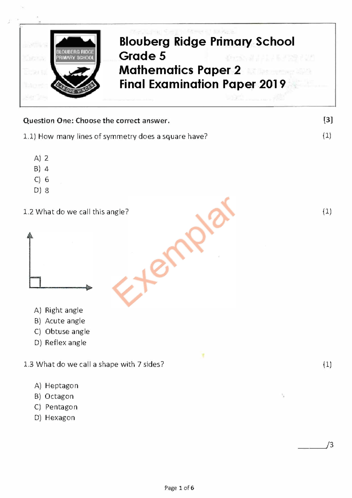 Grade 5 Math Paper 2 Final Exam Questions - 2019 - Studocu