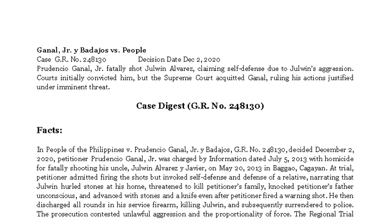 Case Digest: Ganal, Jr. y Badajos vs. People (G.R. No. 248130) - Studocu