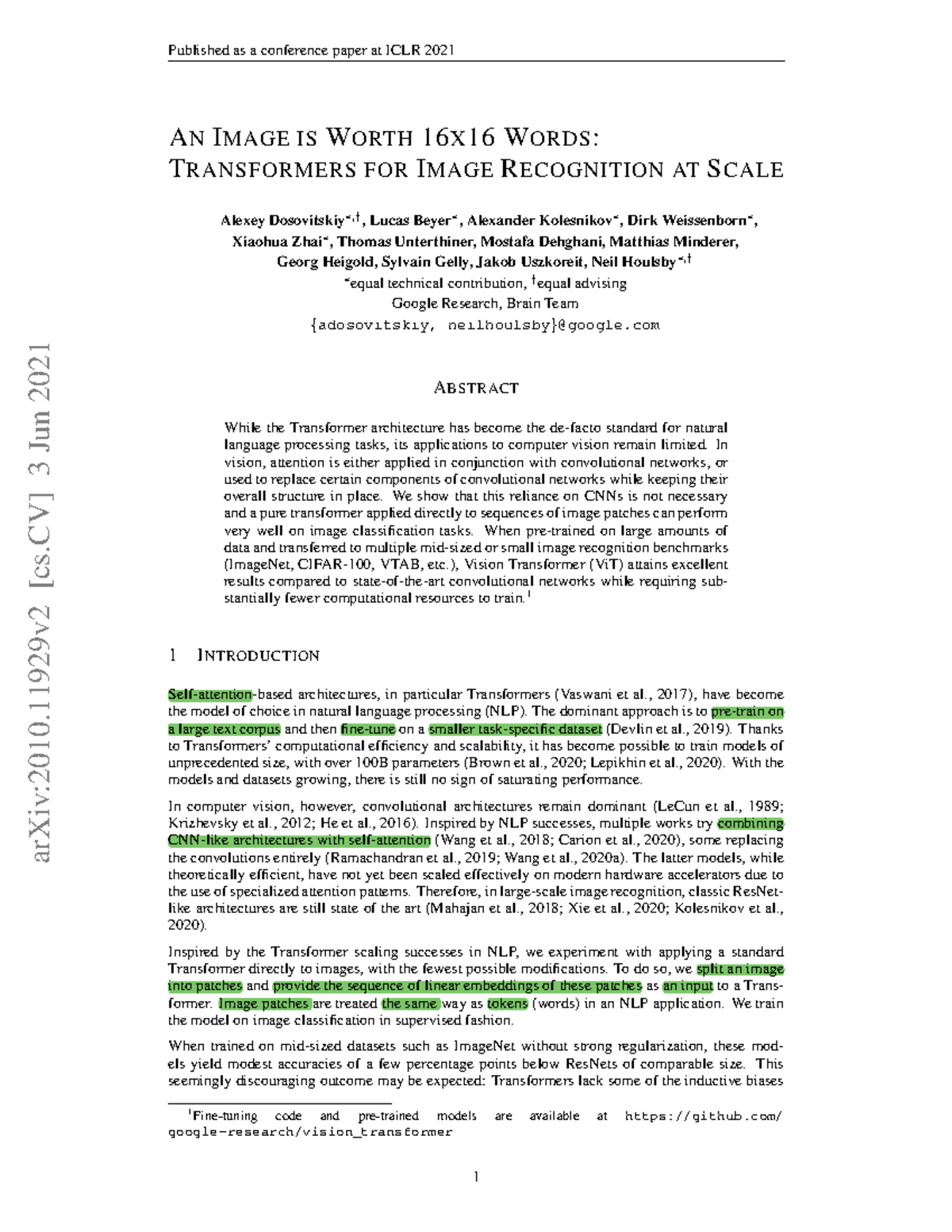 Vision Transformer (ViT) for Image Recognition: ICLR 2021 Paper - Studocu