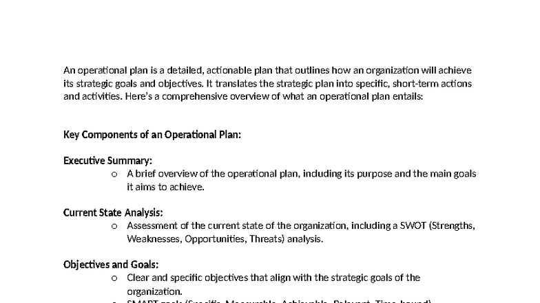 Operational Plan Overview: Key Components & Strategies - Studocu
