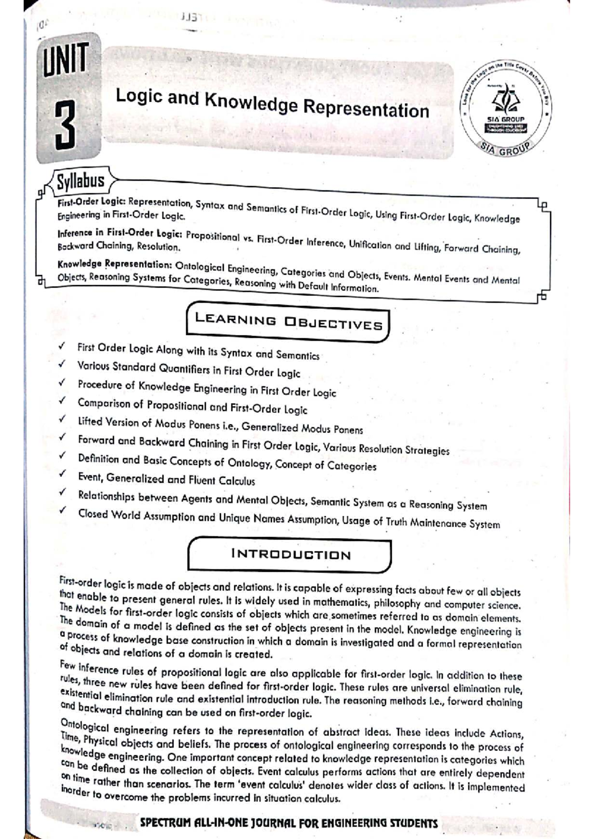 3J3 D UNIT 3 Logic and Knowledge Representation: Key Concepts and ...