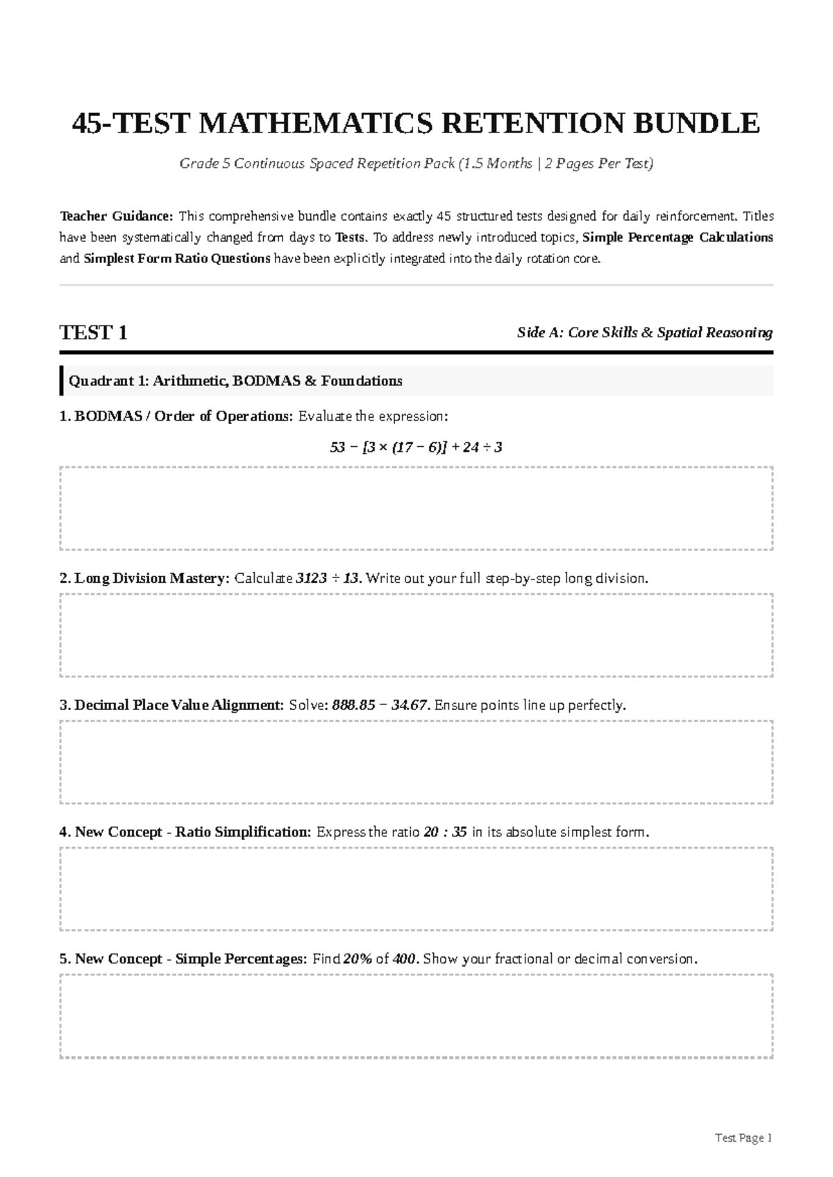 MATHEMATICS RETENTION BUNDLE Grade 5: Continuous Spaced Repetition ...