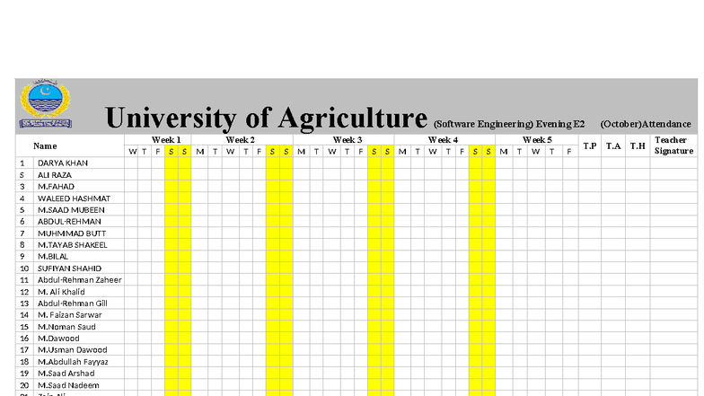 Attendance Record for Software Engineering (E2) - University of ...