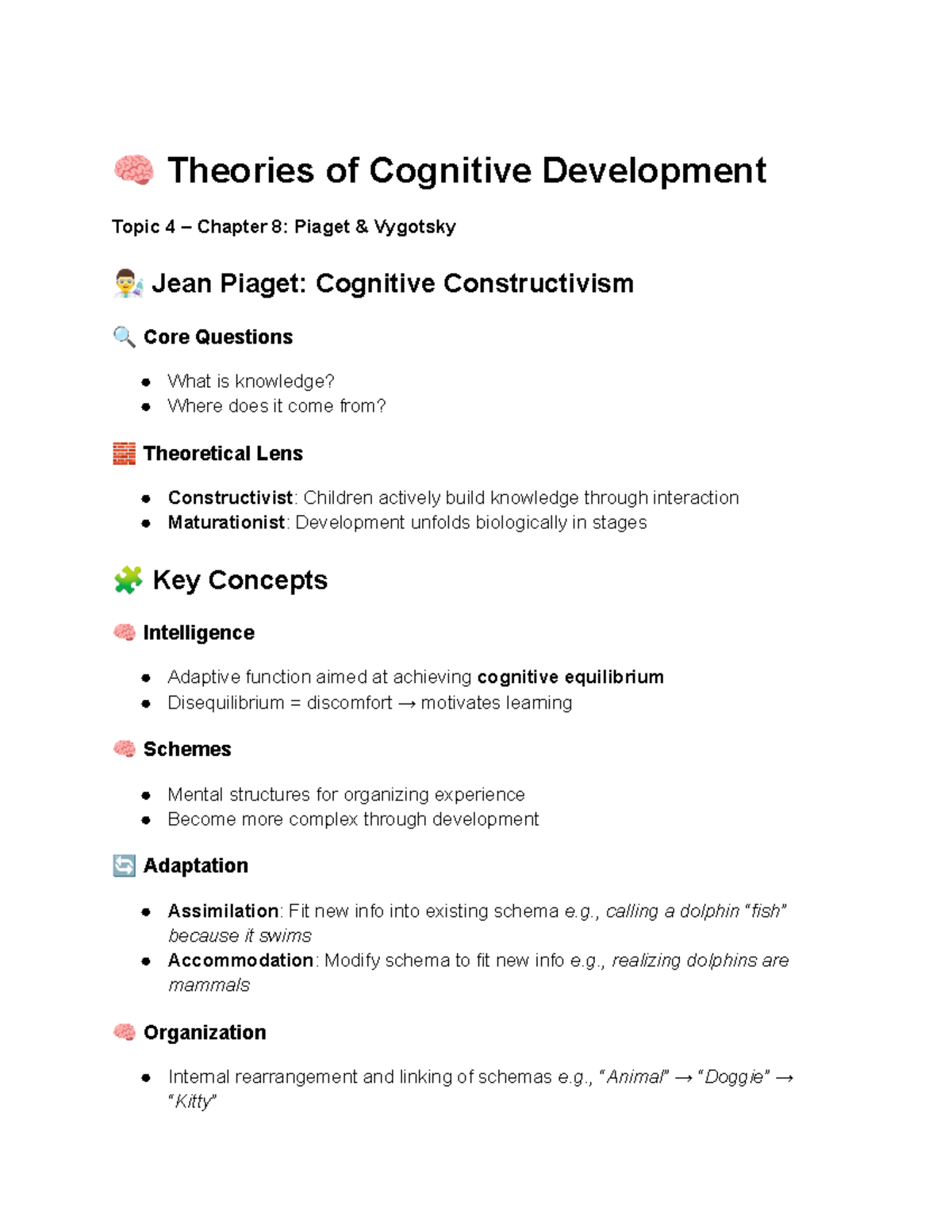 Studoc U Notes-PSYB20 Lecture 4: Theories of Cognitive Development ...