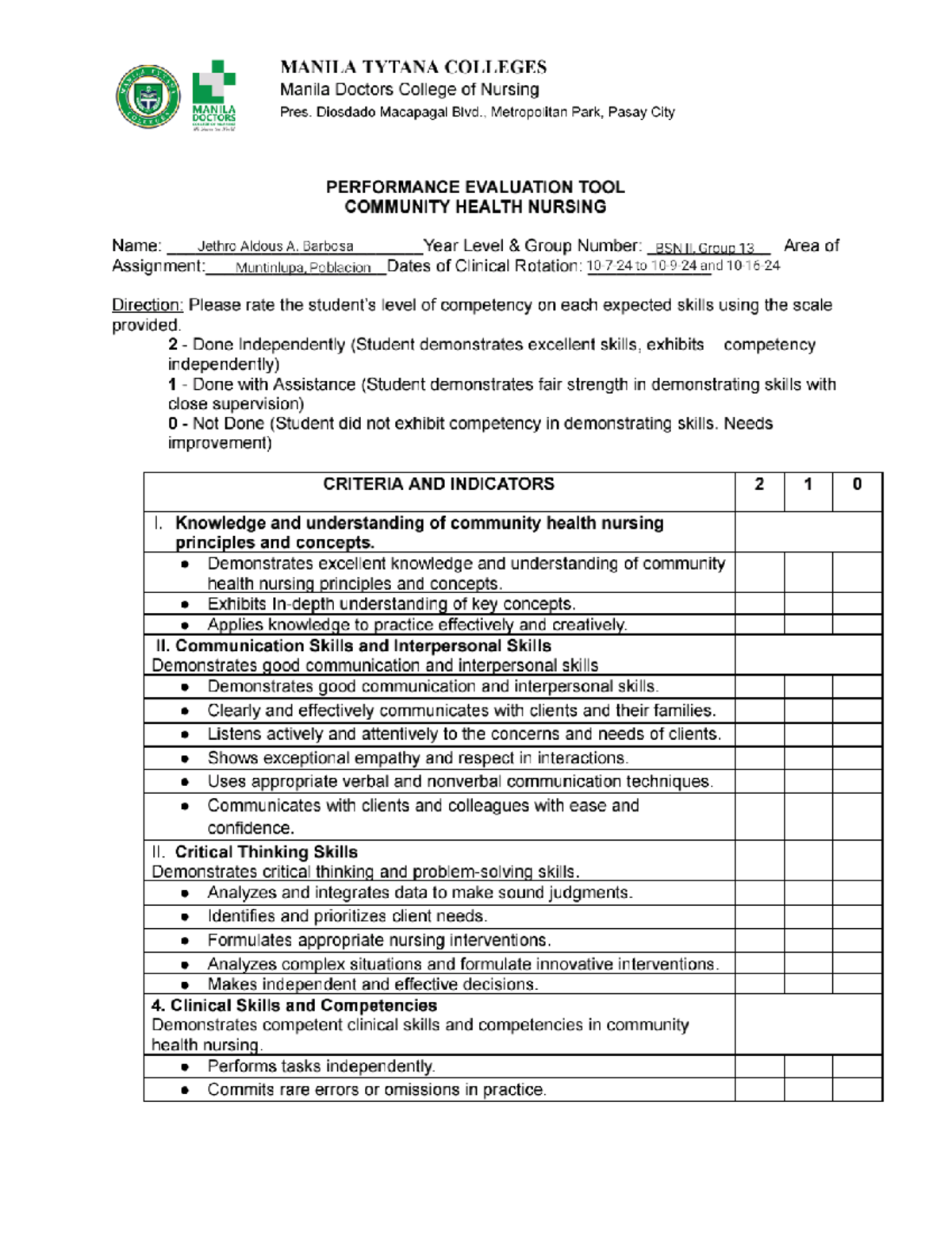 CHN practice material - MANILA TYTANA COLLEGES Manila Doctors College ...