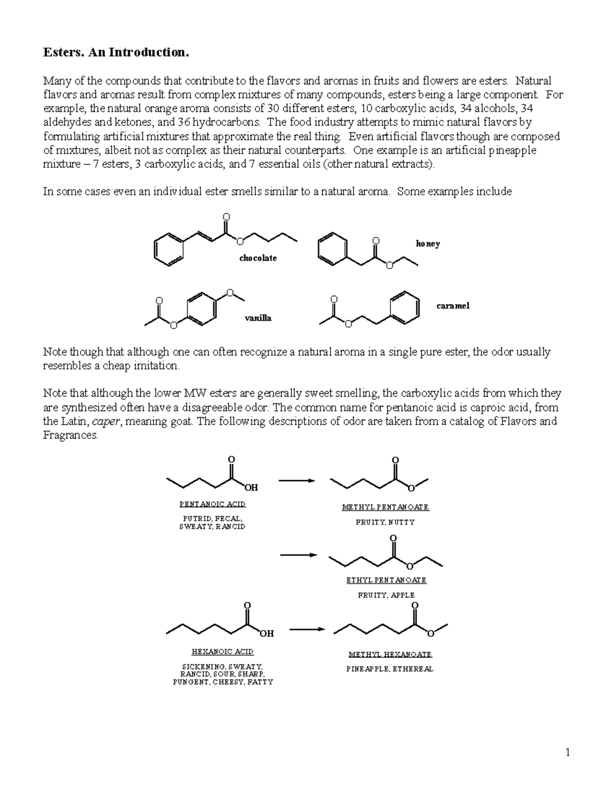 Esters - Lab Report on Synthesis and Characterization Methods - Studocu