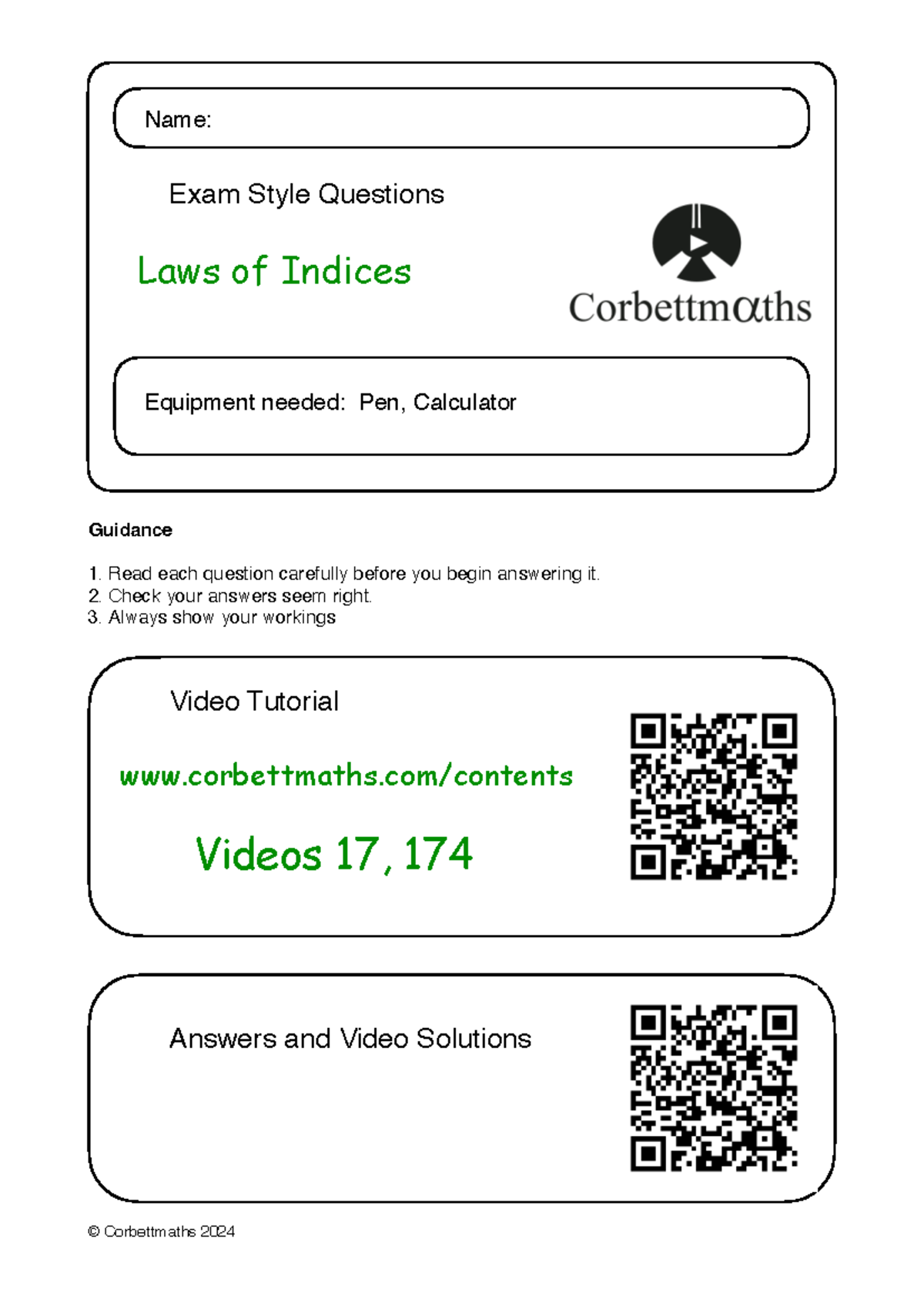 Laws of Indices Exam Style Questions (Math 101) - Practice Guide - Studocu