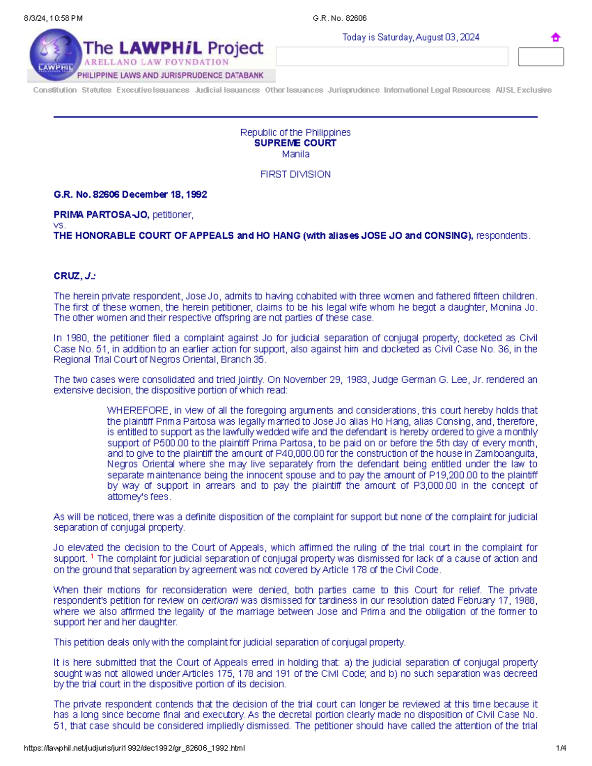 G.R. No. 82606: Judicial Separation of Conjugal Property Case Analysis ...