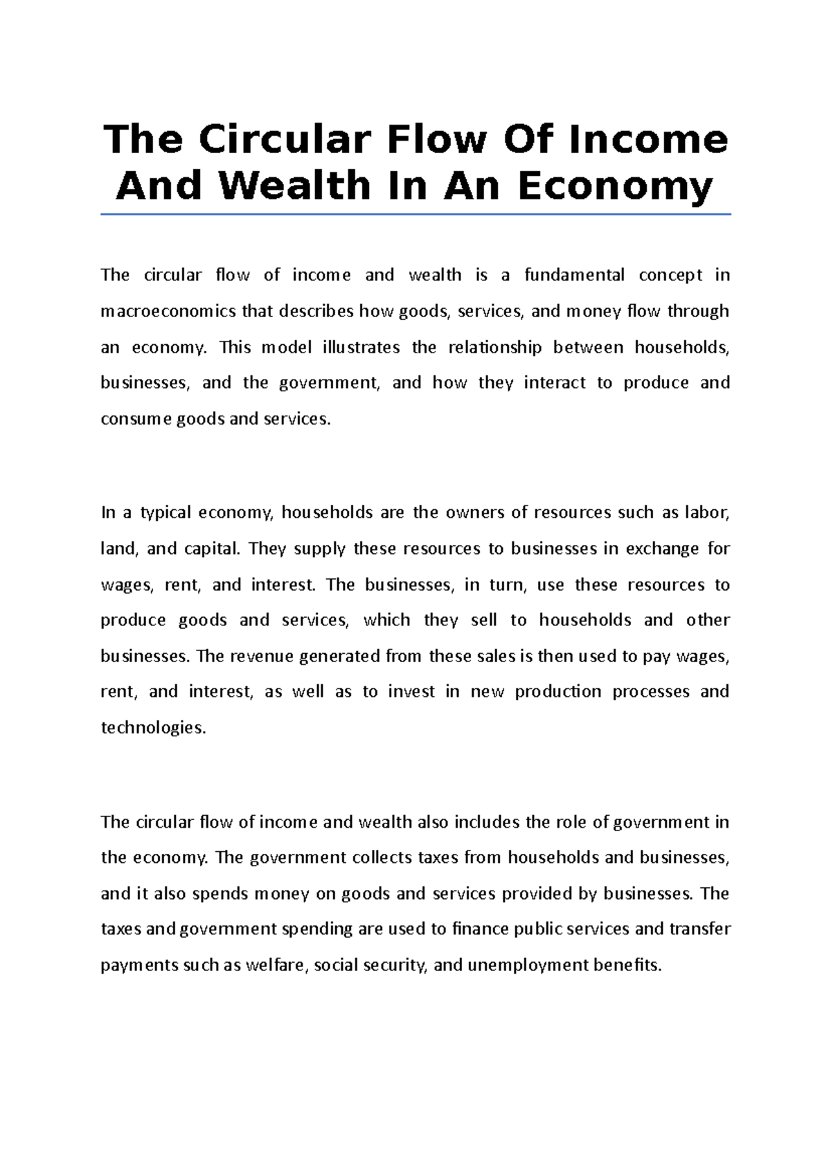 The Circular Flow Of Income And Wealth In An Economy - The Circular ...