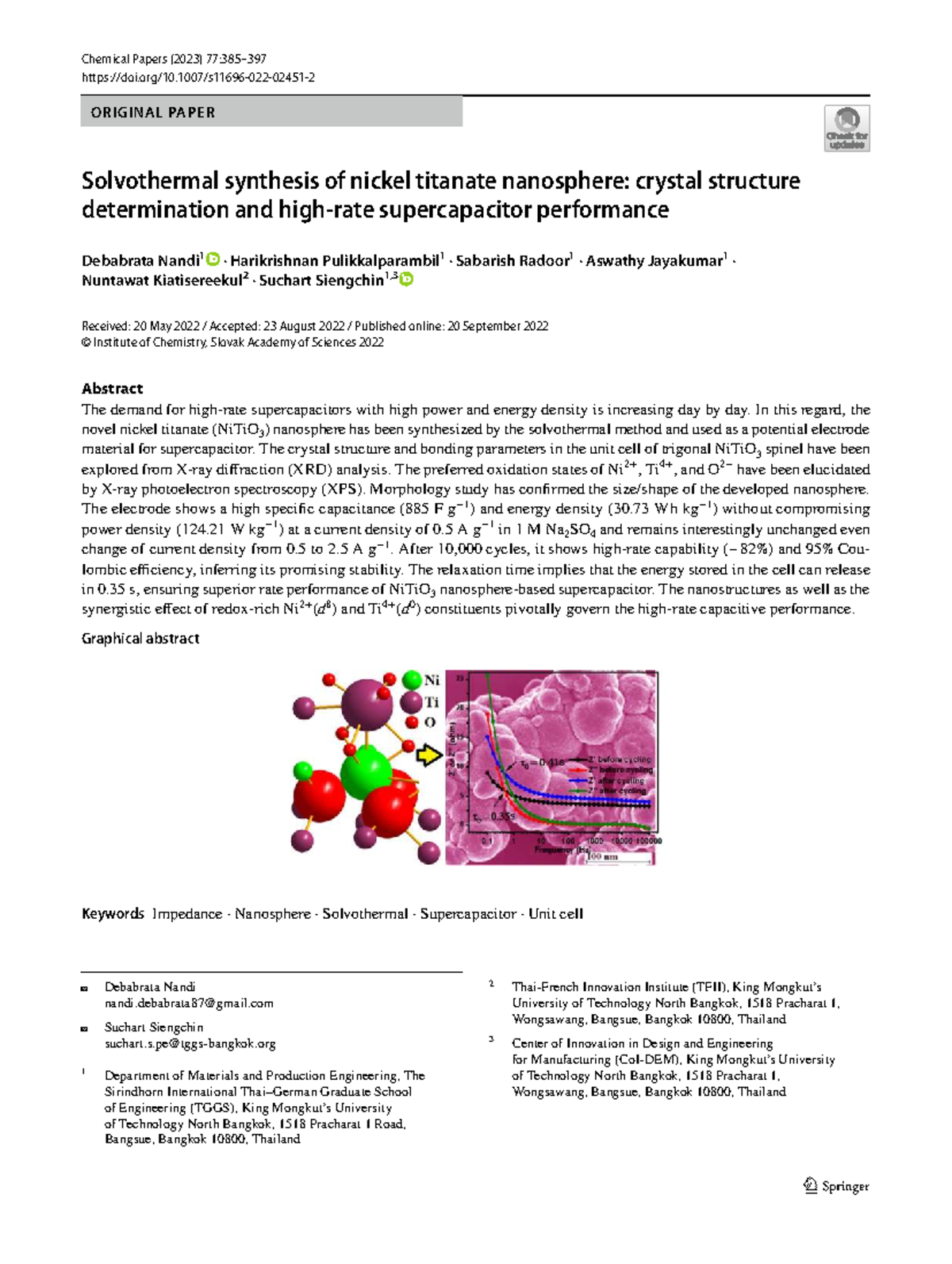 Solvothermal Synthesis of NiTiO3 Nanospheres: Structure ...