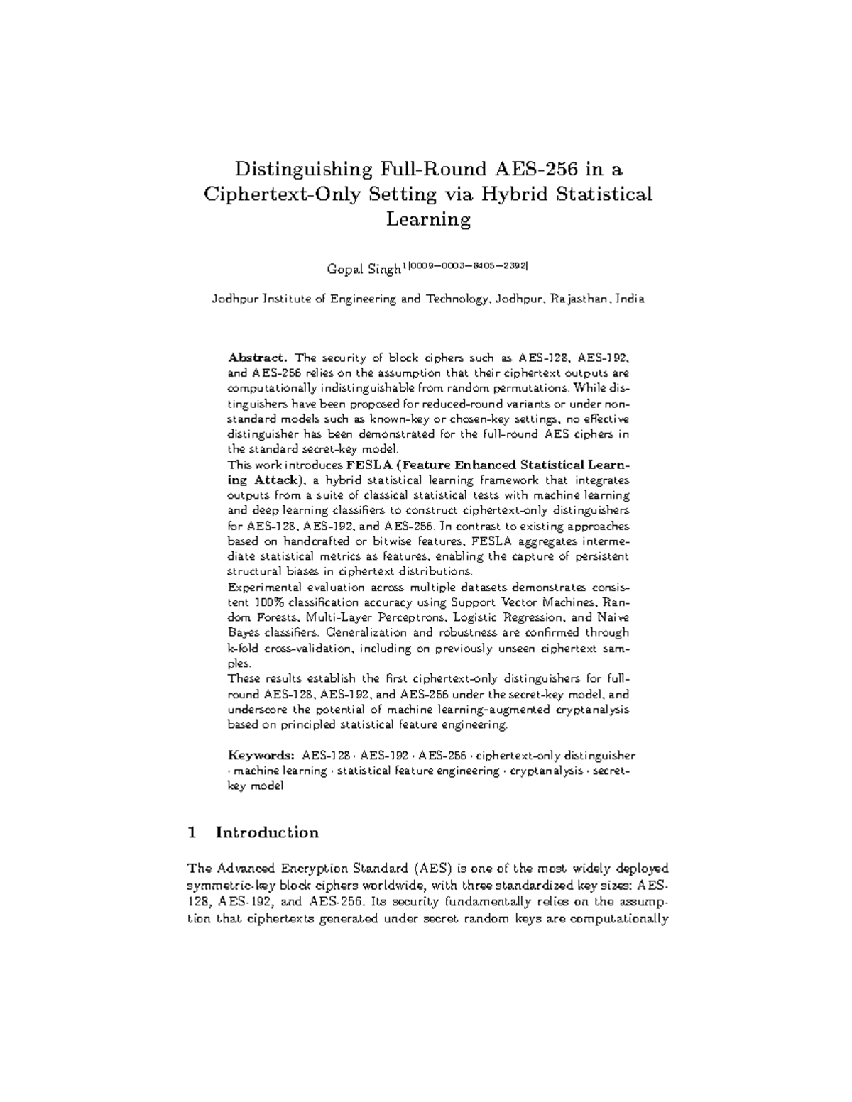 2025-862 - FESLA: Hybrid Statistical Learning for AES Distinguishers ...