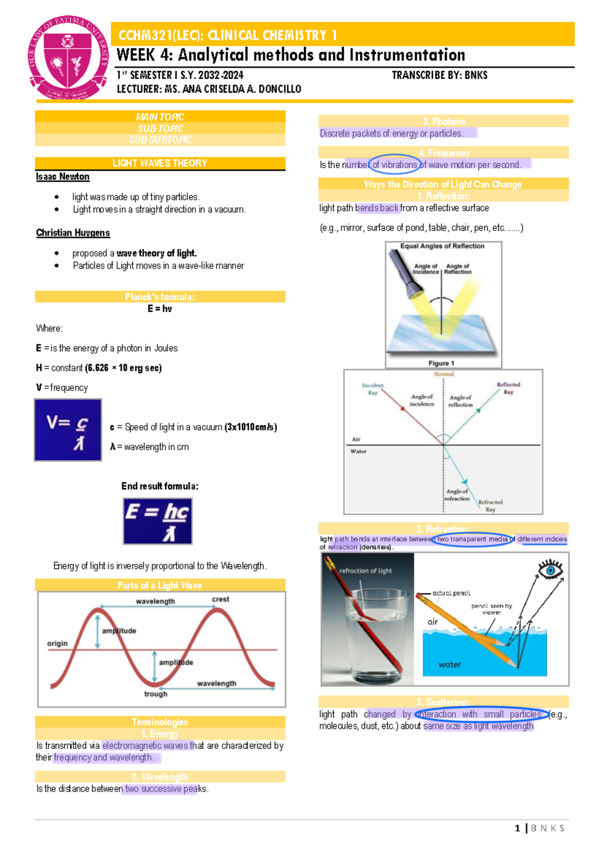 CCHM321 WEEK 4: Light Waves & Analytical Methods in Clinical Chemistry ...