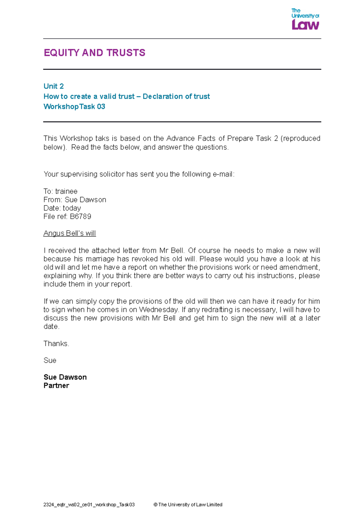 2324 eqtr ws02 ce01 workshop task03 - EQUITY AND TRUSTS Unit 2 How to create a valid trust ...