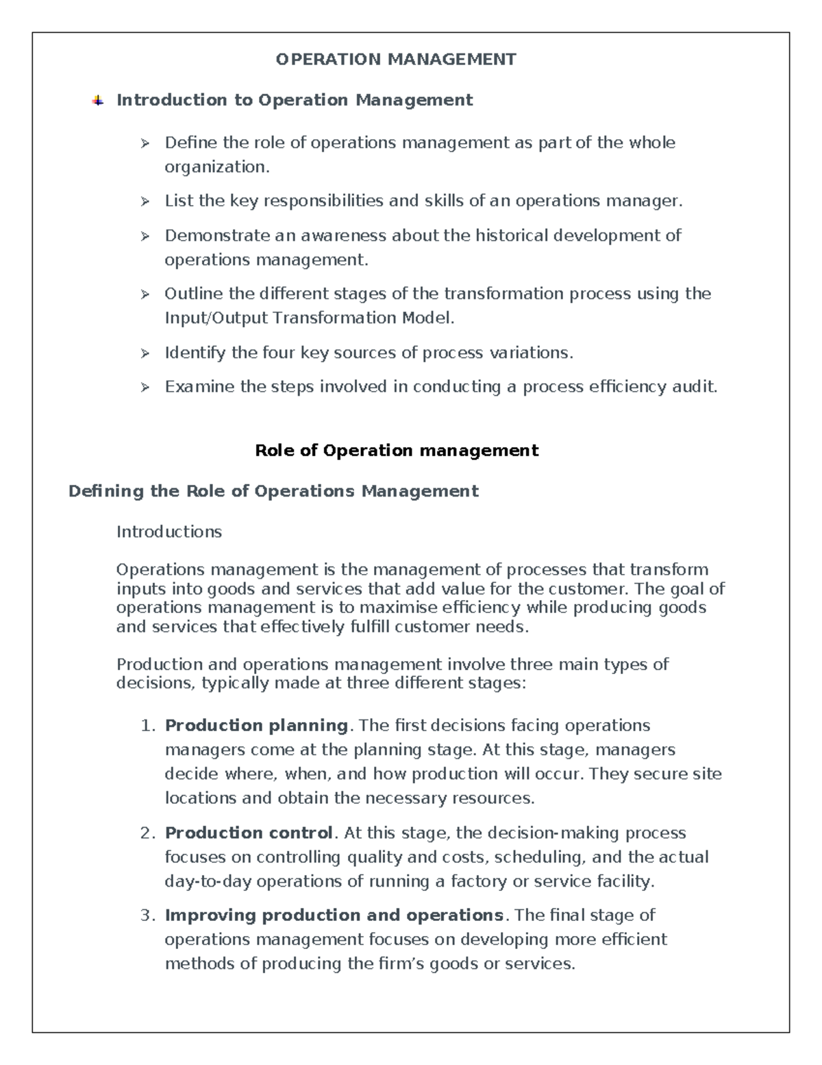 Operation Management Overview and Key Concepts - Final Exam 06032021 ...