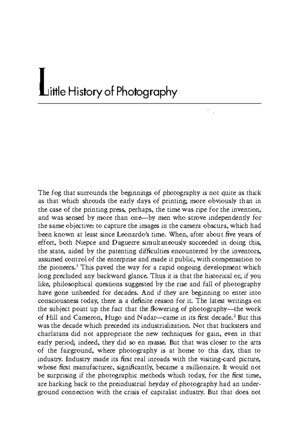 Little History of Photography: Insights and Evolution in Art - Studocu