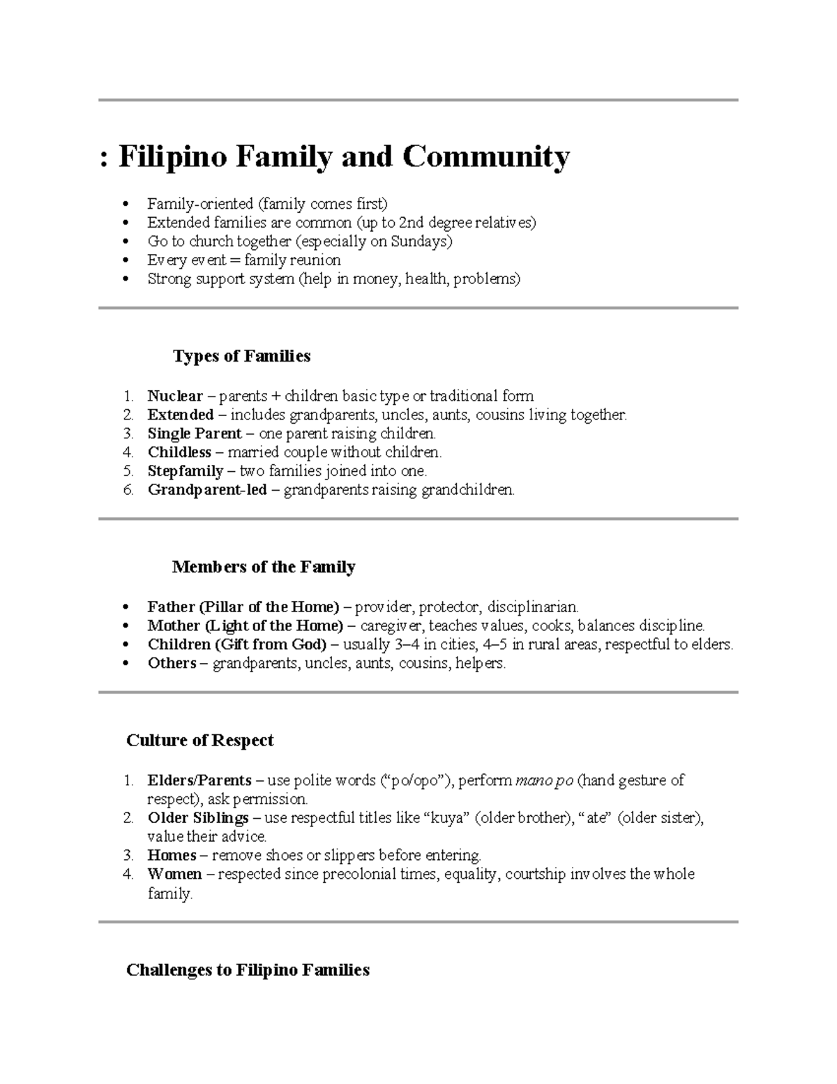 Filipino Family and Community: Structure, Values, and Challenges - Studocu