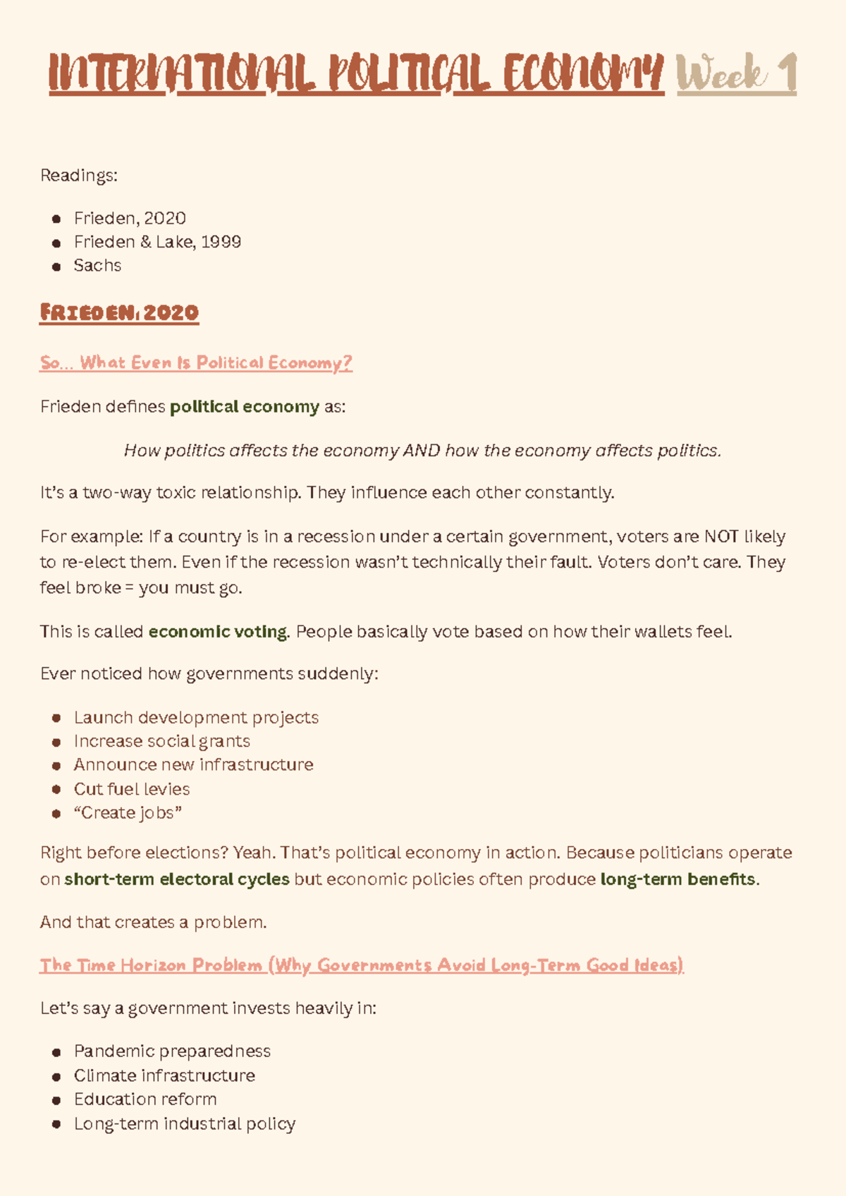 INT POLITICAL ECONOMY IPE 101 Week 1 Readings Summary - Studocu