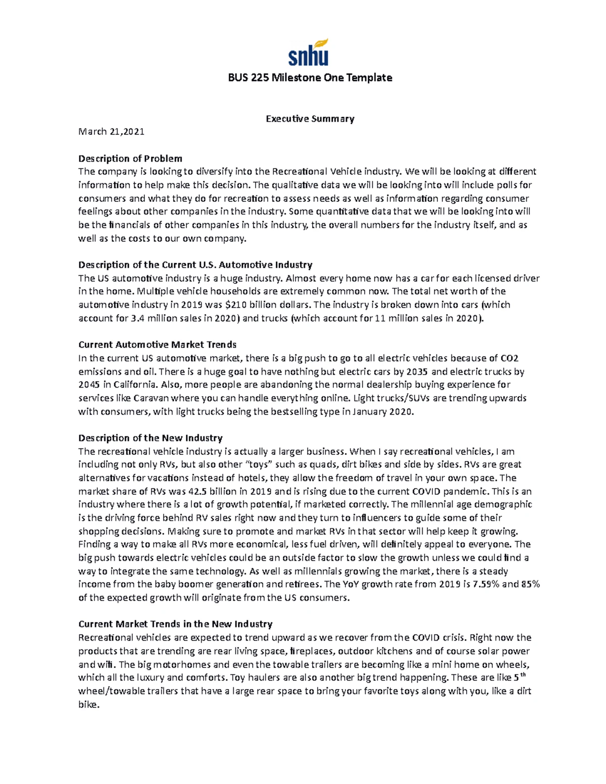 BUS 225 Project One - BUS 225 Project One Cierra Berry Southern New ...