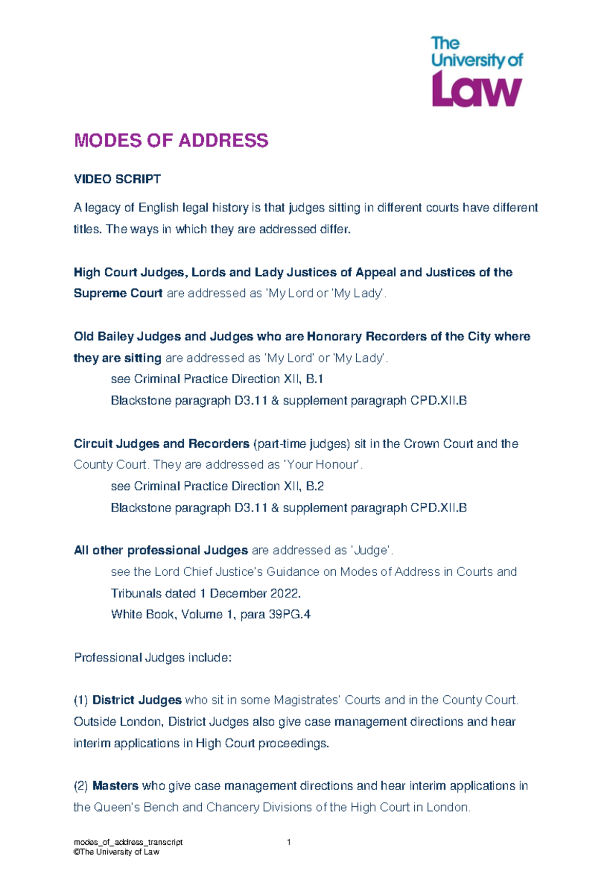 Modes of Address in Courts: A Comprehensive Guide (UOL 2023) - Studocu