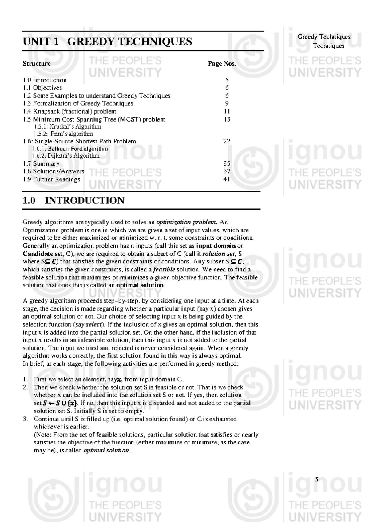 Unit 1 - Greedy Techniques: Concepts, Algorithms, and Applications ...