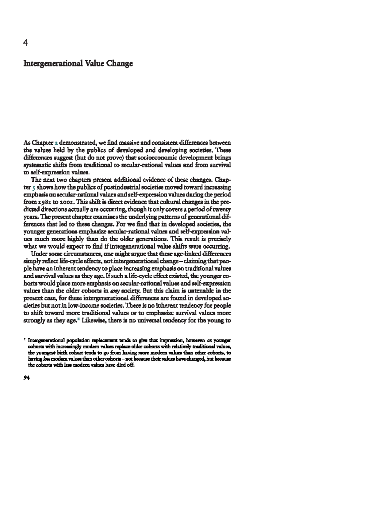 Intergenerational values change (Inglehart e Wezel) - 4 Intergenerational Value Change As ...